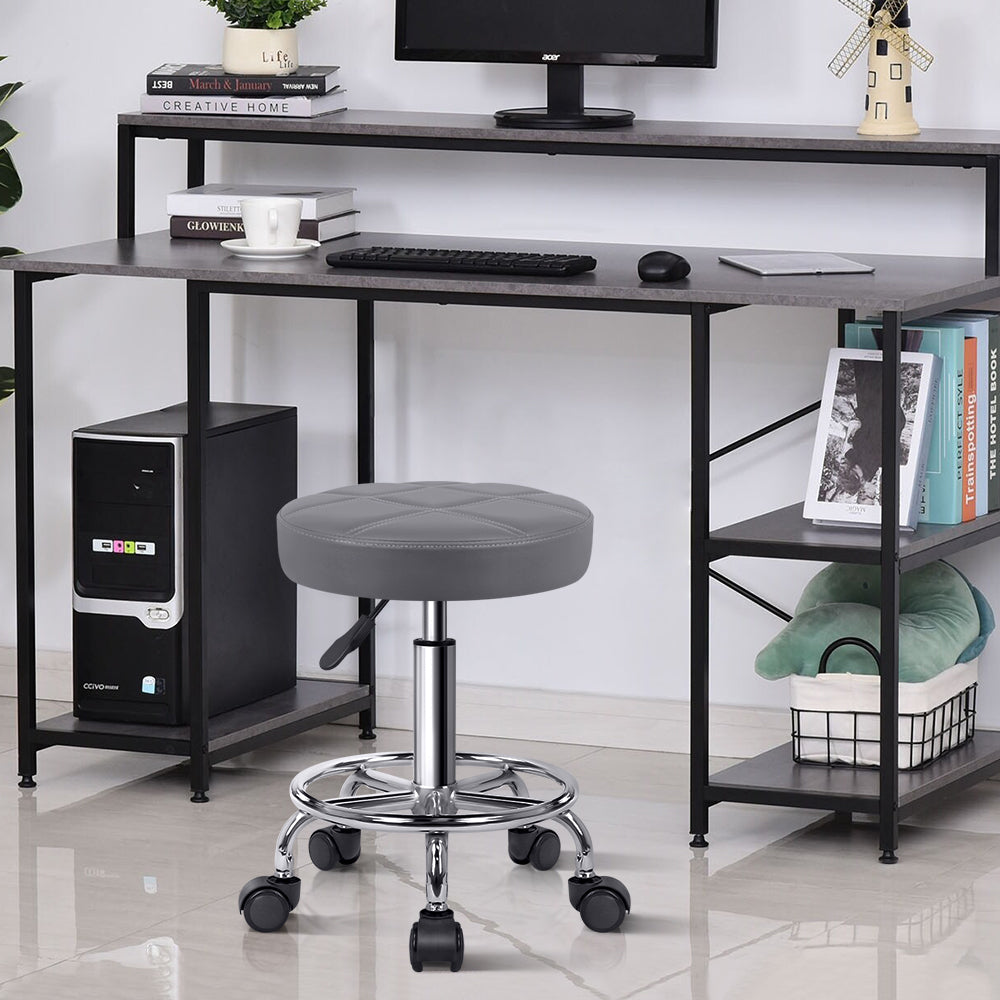 KKTONER Round Rolling Stool Chair PU Leather Height Adjustable Swivel